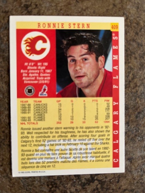 signed in person RONNIE STERN NHL Calgary Flames SCORE #409 1993-94 | eBay