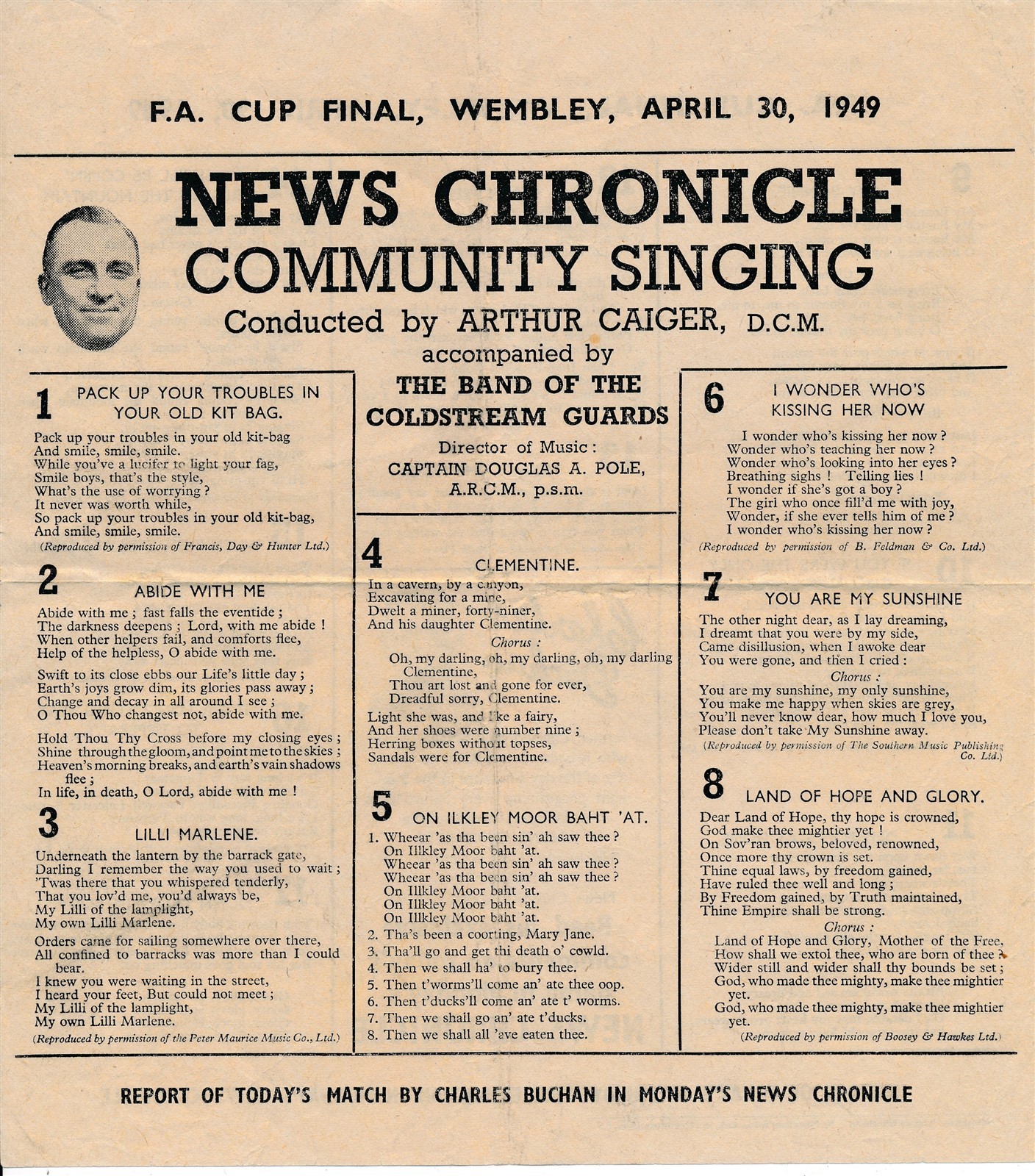 SONGSHEET - FA Cup Final 1949 Wolves v Leicester City | eBay