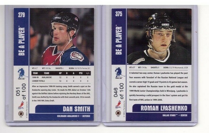 LOT 2x 1999-00 BAP MEMORABILIA GOLD PARALLELS SP/100 ROMAN LYASHENKO ...