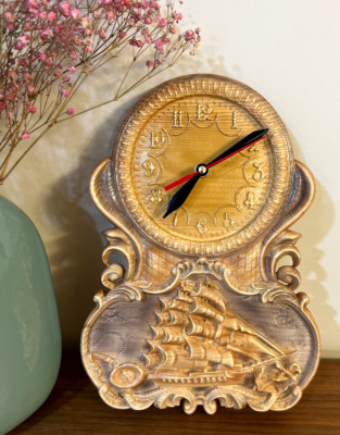 Unique Handmade Wooden Wall Clock With Ship, Vintage Decor, Original ...