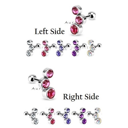 Gem Tragus Helix Bar - Cartilage Top Upper Ear Earring Stud Star Heart ...