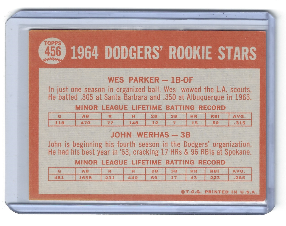 1964 Topps 64 DODGERS ROOKIE STARS, PARKER and WERHAS #456 Los Angeles ...