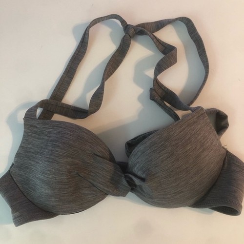 H&M Bikini Top 34A Gray Heather Knot Swim Pool Lined Full Coverage Tie ...
