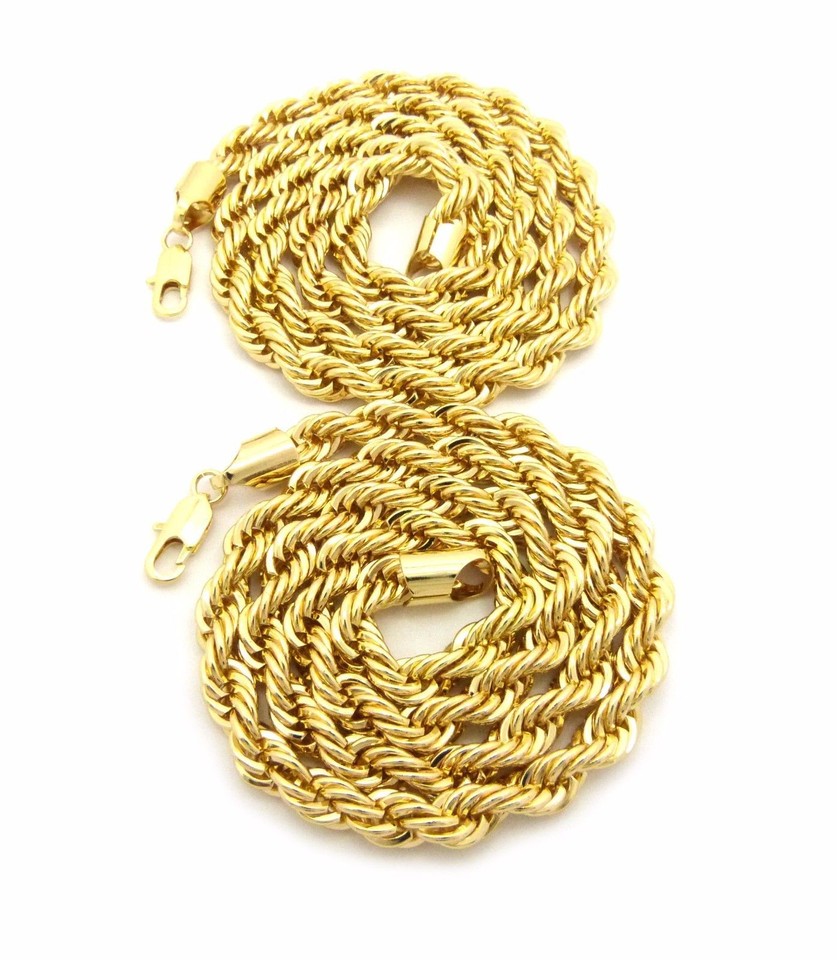 HIP HOP 14K GOLD PLATED RAPPER'S 8mm 24" & 8mm 30" ROPE 2 CHAIN ...