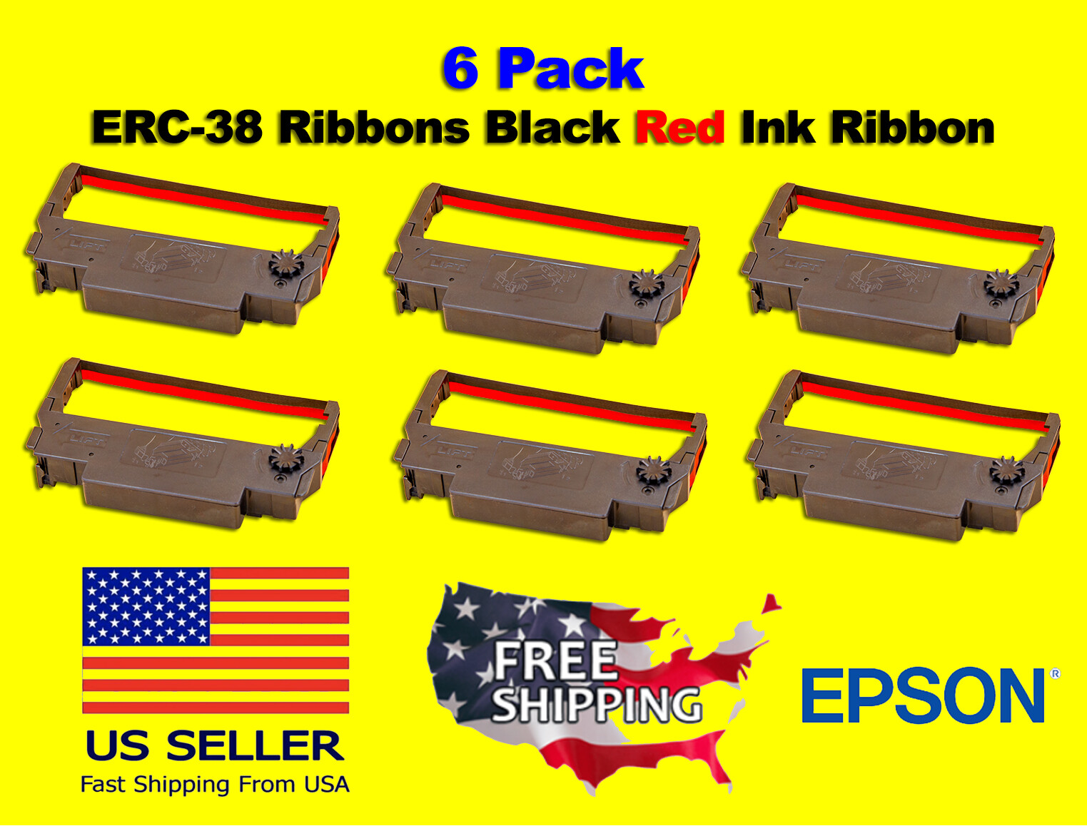 6 Pack - EPSON ERC-30 / ERC-34 / ERC-38 Ribbons Black Red Ink Ribbon ...
