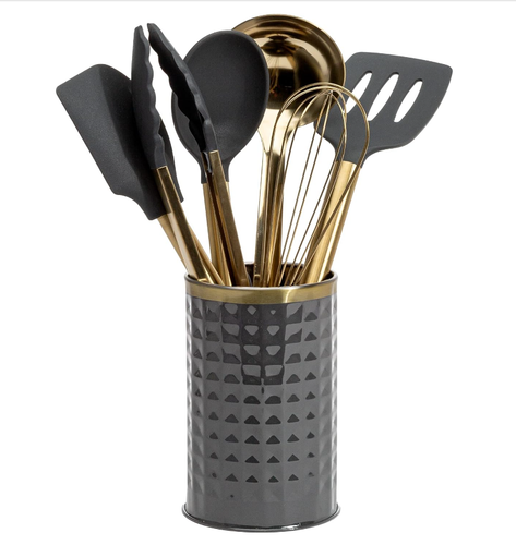 Paris Hilton Kitchen Set Tool Crock with Silicone Cooking Utensils ...