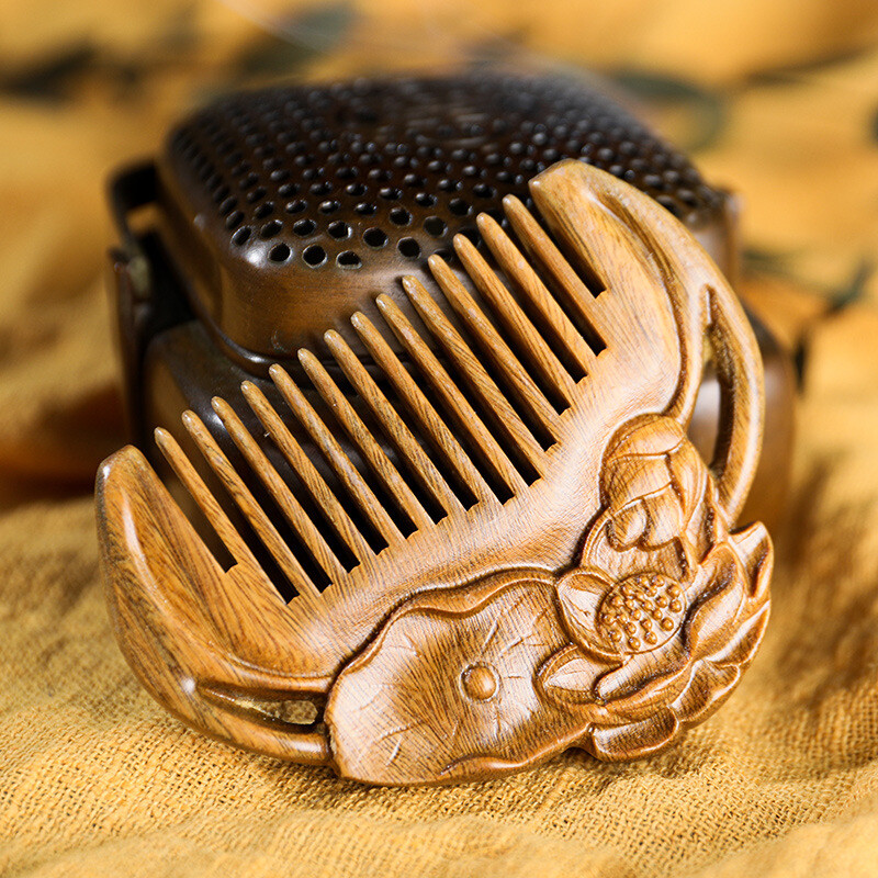 Green Sandalwood Lotus Shape Portable Pocket Comb Massage Comb Craft | eBay