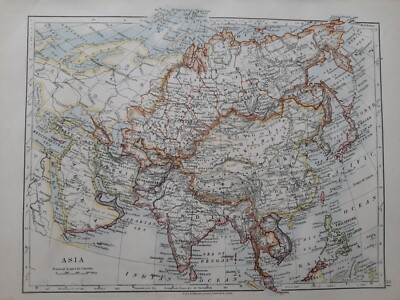 1912 MAP - ASIA INDIA ARABIA CHINA MONGOLIA PERSIA AFGHANISTAN SIAM ...