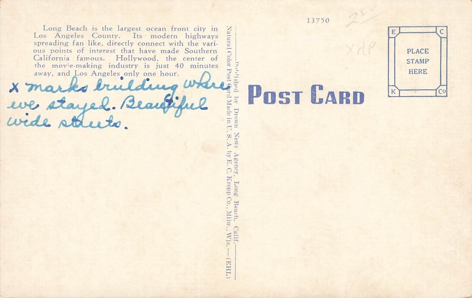 Ocean Boulevard Looking East Long Beach California Postcard Heartwell ...