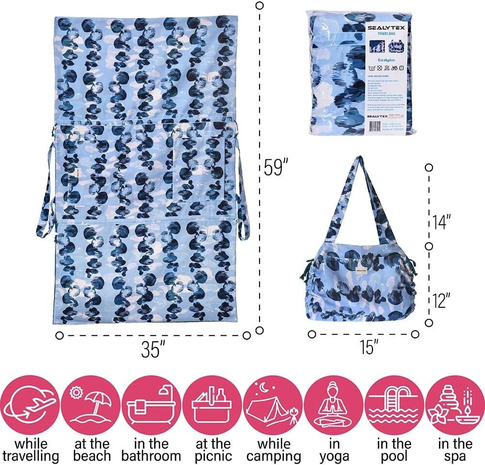 100% TURKISH BEACH TOWEL CONVERTABLE BEACH BAG BLANKET, FUNCTIONAL ...