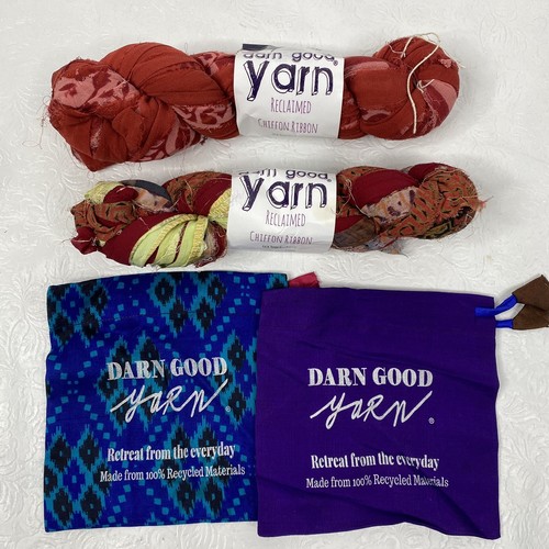 2 Darn Good Yarn Skeins Fair Trade Reclaimed Chiffon Ribbon Mixed Red ...