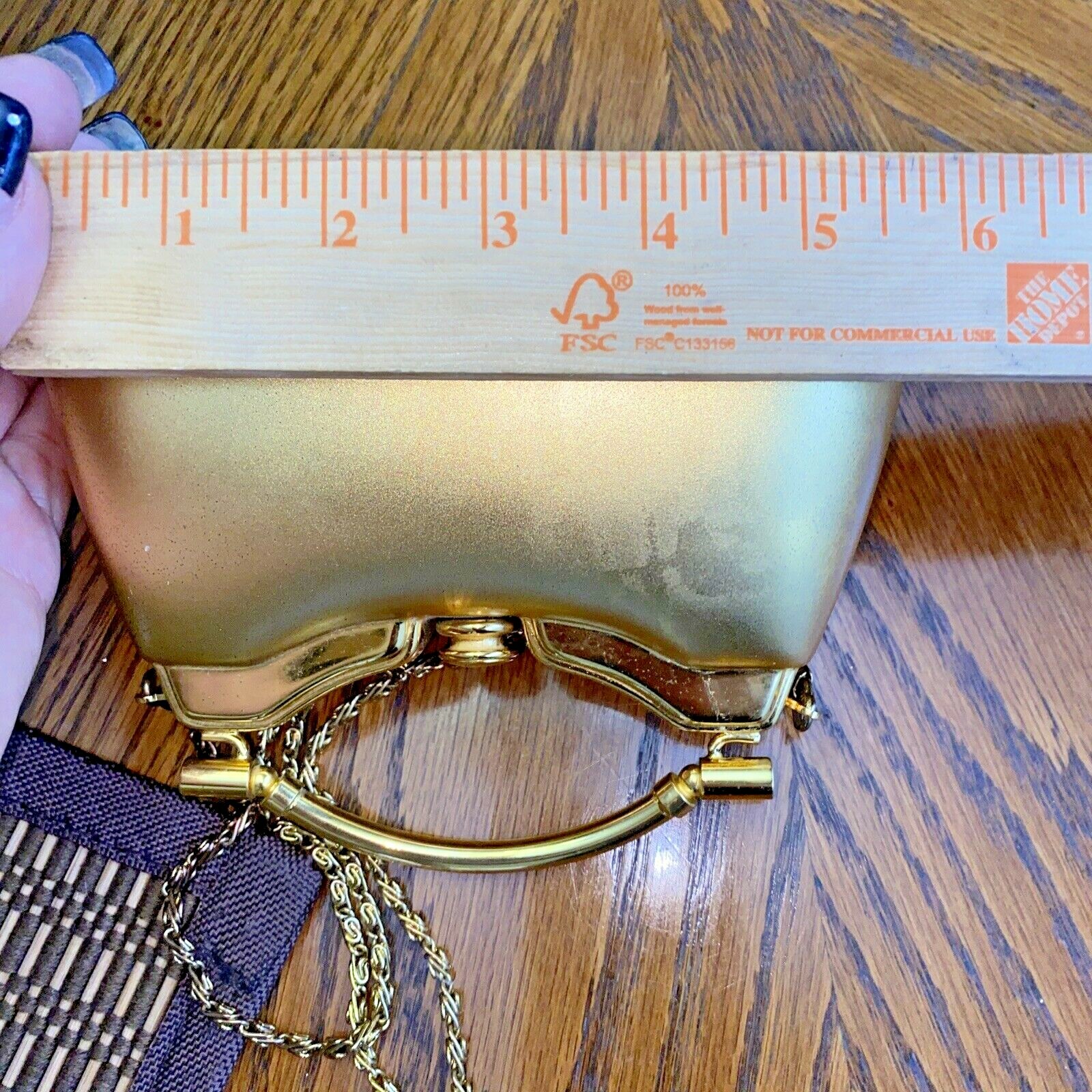 Vintage Gold Metal Clutch w/ Strap RHINESTONE DETAIL VELVET LINING WELL ...