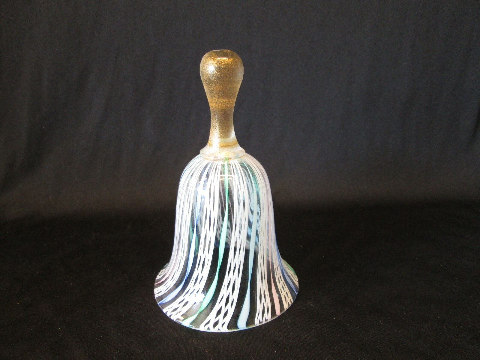 Murano Italy Art Glass HAND BELL RIBBON GLASS Gold Turquoise Pink Blue ...