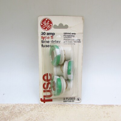 Vintage 3 Pack GE 30 Amp Type S Time Delay Fuses, Green 125V AC Only ...