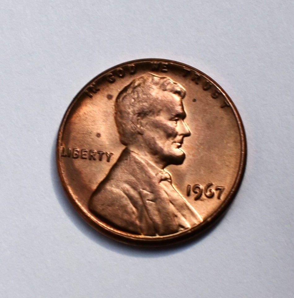 1967 Lincoln Penny no mint mark Error L Rim Multi Error Broad/ Strike ...
