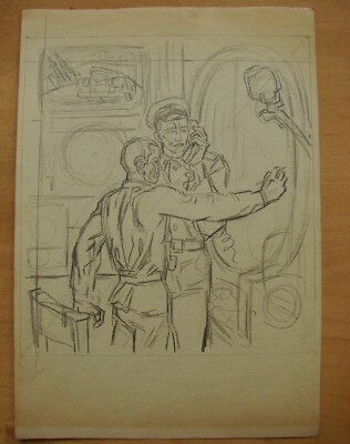 Ukrainian Soviet USSR pencil drawing realism cubism figure army missile ...