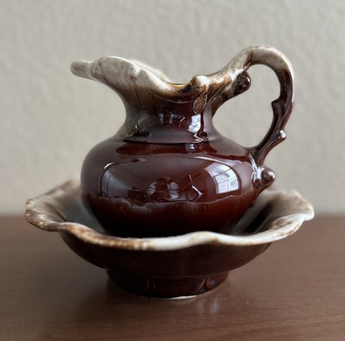 Vintage McCoy Pottery Brown Drip Glaze Pitcher & Wash Bowl Set | eBay