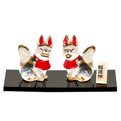 Inari Fox Crystal Statue Lot Pair Kitsune Shrine Ornament Japan Decor ...