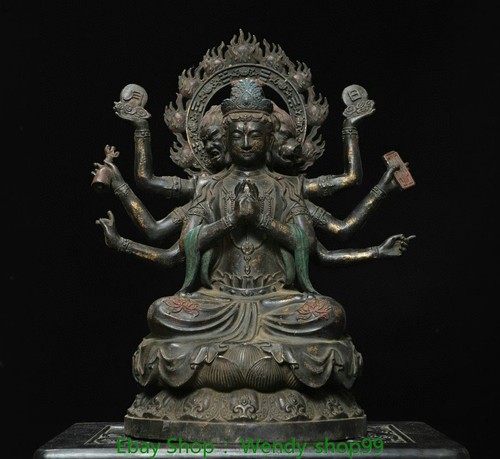 19.6"Tibetan Bronze Gilt 4 Head 8 Arms Namgyalma & Ushnishavijaya ...