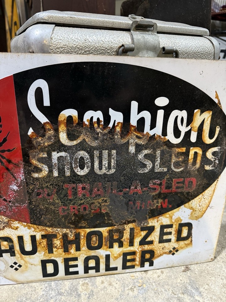Vintage Original Scorpion Snow Sleds Snowmobile Metal Advertising Sign ...