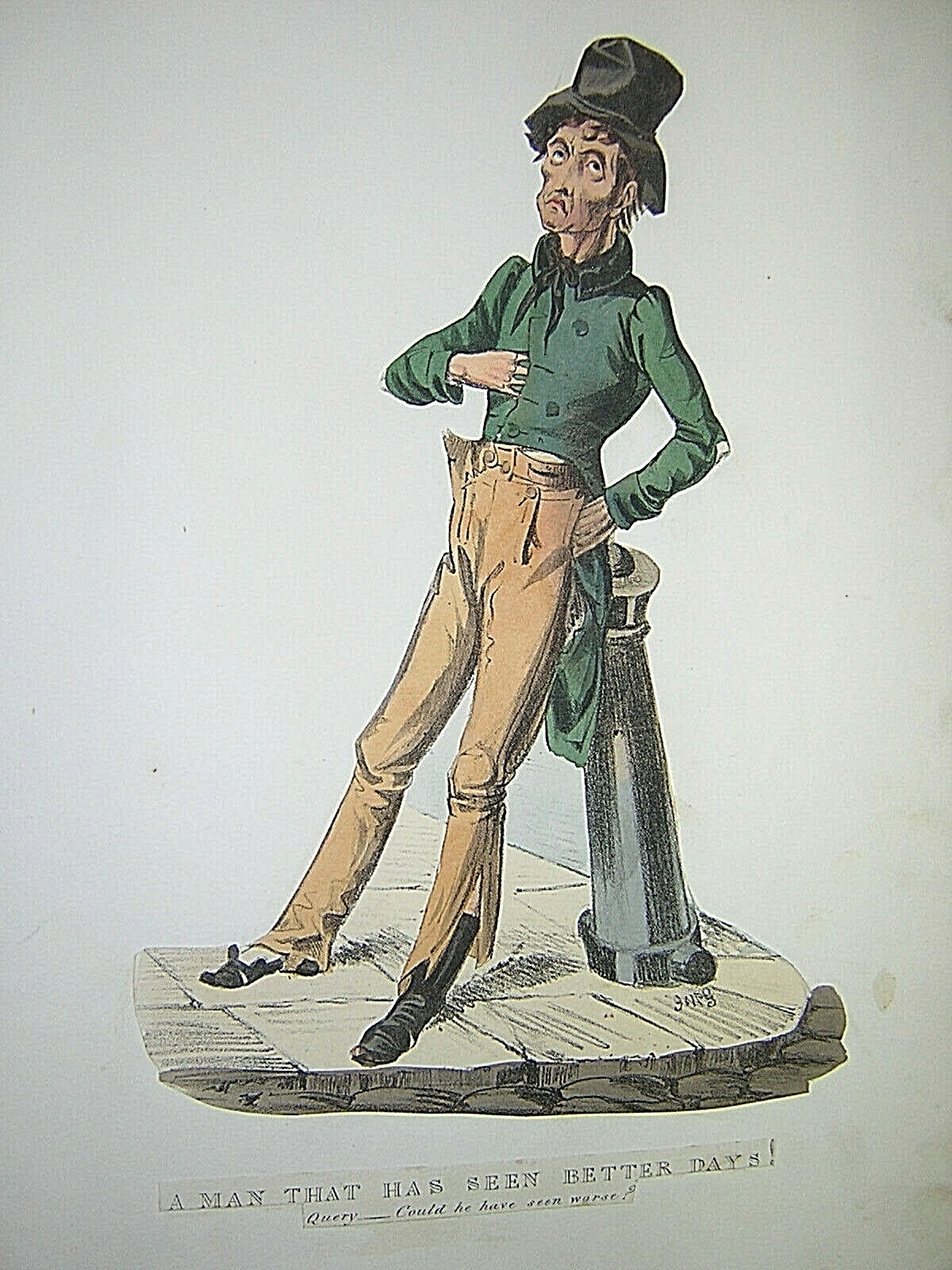 EARLY VICTORIAN SCRAP FROM 1847. VAGRANT. HAND COLOURED. SCRAPBOOK PAGE ...