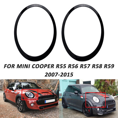 Left + Right Headlight Trim Rings Gloss Black For Mini Cooper R55 R56 ...