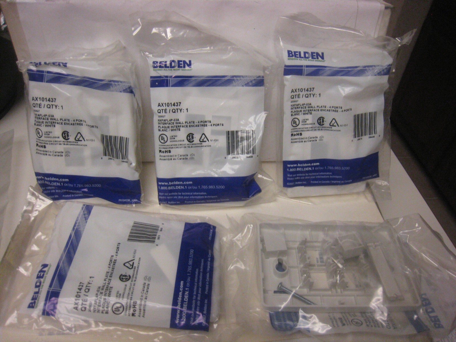 NEW LOT OF 5 BELDEN AX101437 201440 INTERFACE WALL PLATE 4-PORT FLUSH ...