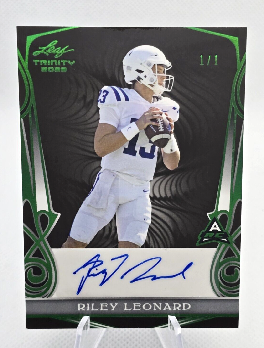 2023 Leaf Trinity RILEY LEONARD #1/1 Rookie RC Auto Black & Green ...