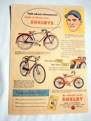 1954 Color Ad Yogi Berra Yankees New Shelby Bicycles | eBay