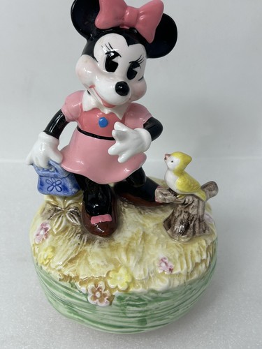 Disney Schmid Minnie Mouse Ceramic Figurine with Bird Music Box Vintage ...