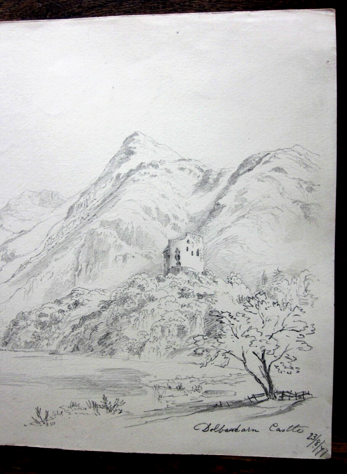 1877 Dolbadarn Castle Genuine Victorian Pencil Drawing Wales Caernarfon ...