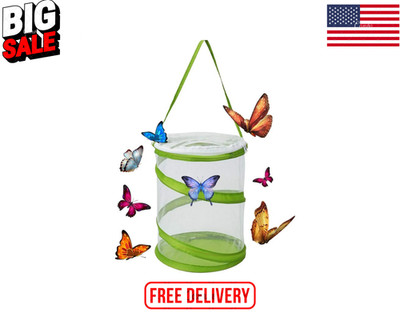 Foldable Butterfly Habitat Insect Cage Mesh Enclosure Caterpillar Hatch ...