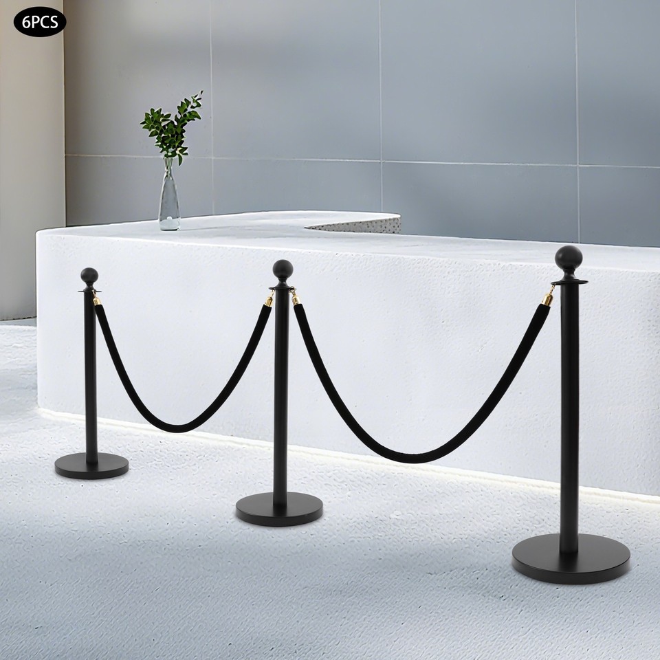 Stainless Steel Stanchion Post Queue 6x Pole w/ 4 Red Velvet Ropes ...