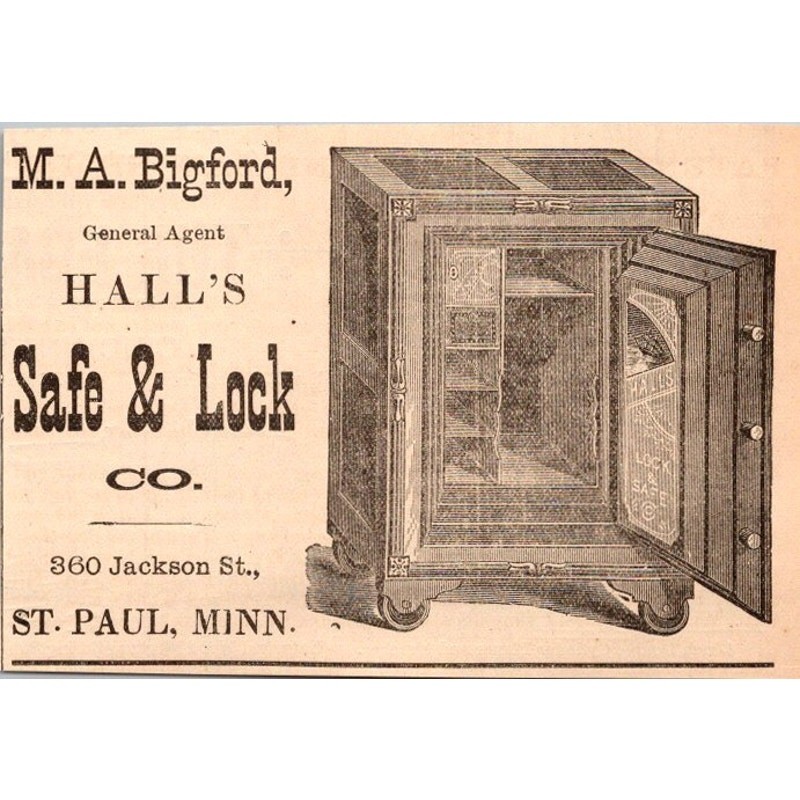 Hall's Safe & Lock Co. M. A. Bigford St. Paul MN 1885 MN Ad SAJ2-M8 | eBay