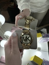 Michael Kors Women's Slim Runway Yellow Gold Tone Watch MK Logo Dial ...