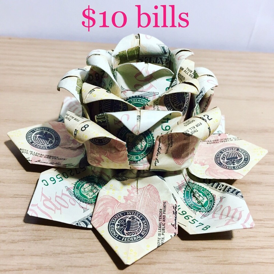 Money Origami lotus water lily flower 12 real $1 bills Gift Decor | eBay