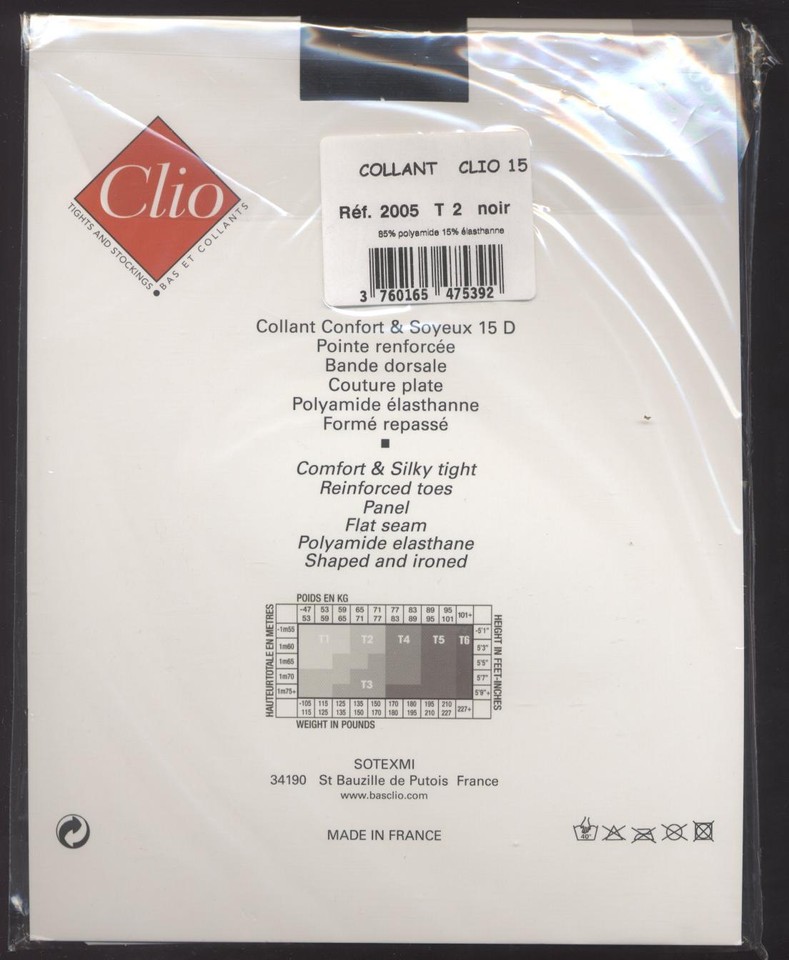 Nuovo CLIO Collant Confort & Seta 15 Den Taglia 2 Nero Punta Rinforzata ...