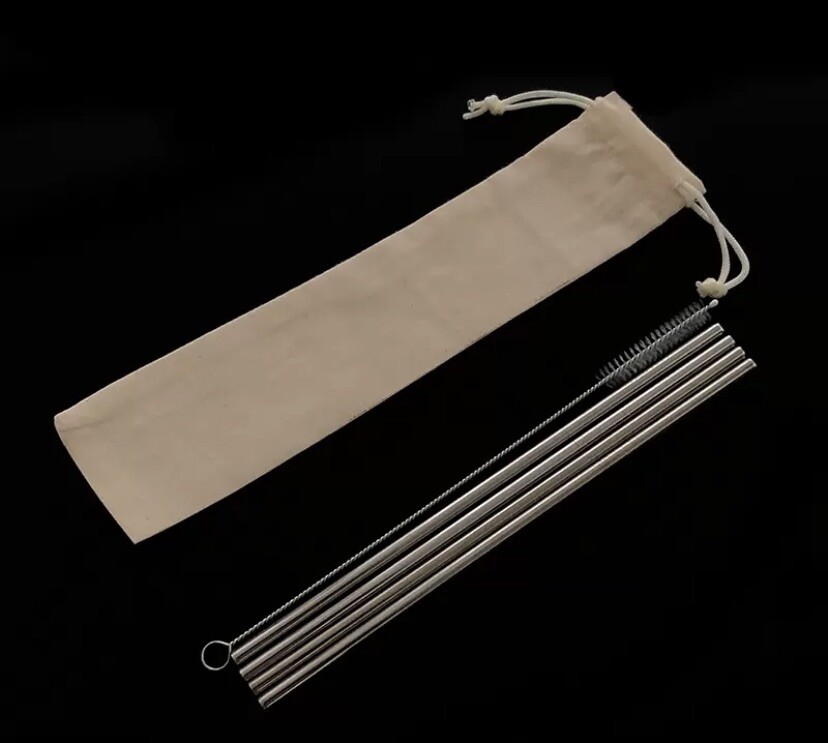 Reusable Stainless Steel 4 Straight Drinking Straws and Brush Set | eBay