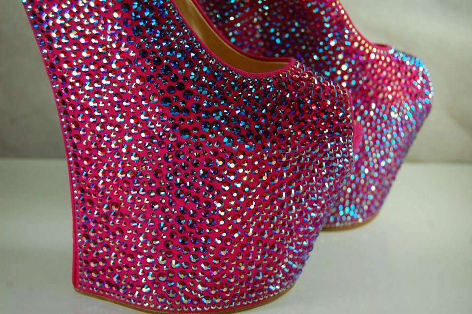 37/7 ️$3000 ZANOTTI HIGH HEELS LESS WEDGE PINK SUEDE LEATHER CRYSTAL ...