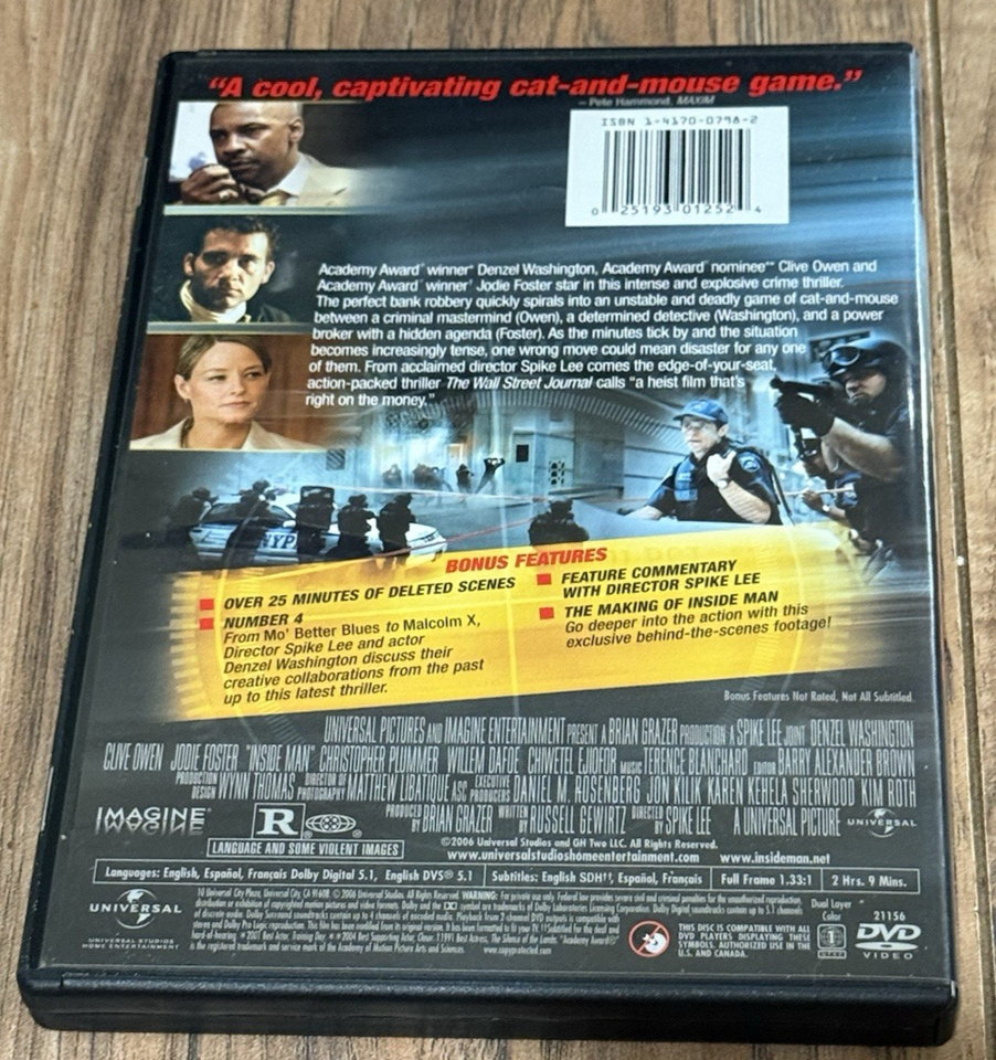 Inside Man With Bonuse DVD Full Screen Edition 2006 Crime Thriller | eBay