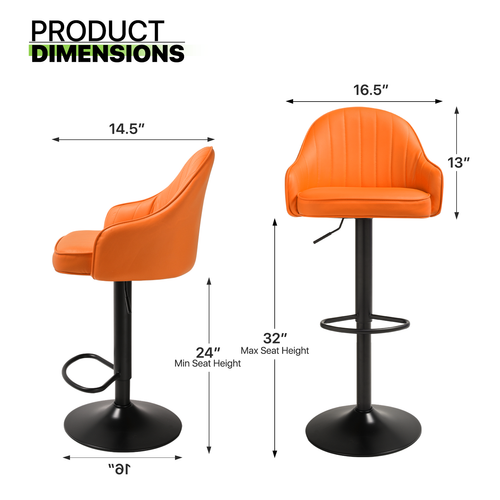Set of 2 Adjustable Bar Stool Modern Counter Height Dining Chair PU ...