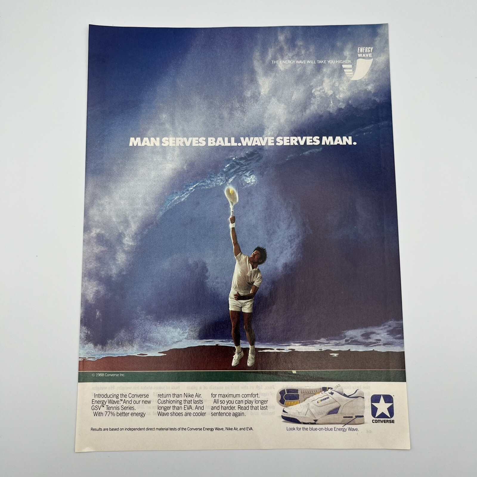Converse Energy Wave Tennis Shoe 1989 Print Ad man serves ball wave ...