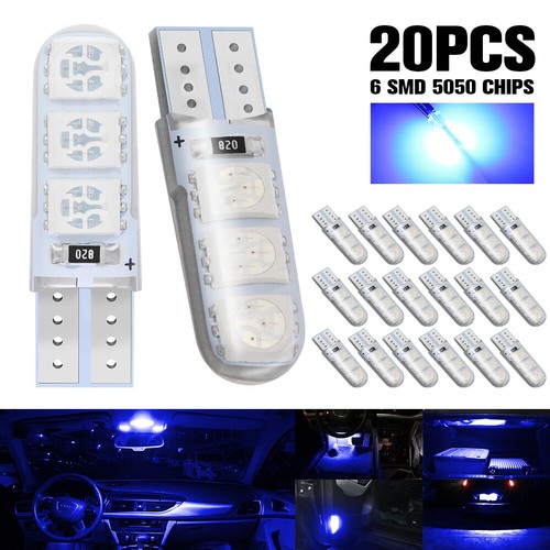 20X Blue T10 LED silica gel Bulb 6SMD 194 168 W5W Car Side Light Dome ...