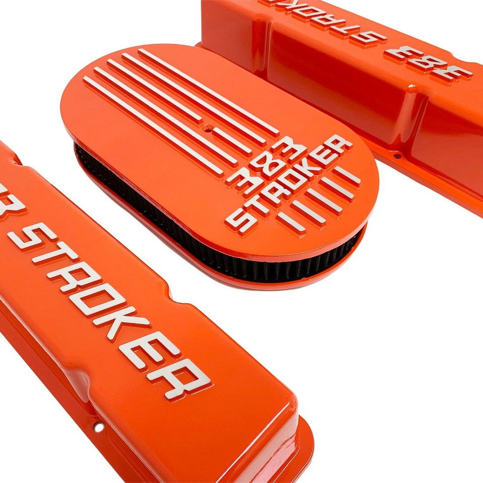 383 STROKER Valve Covers & Air Cleaner Kit - ORANGE, Raised Logo ...
