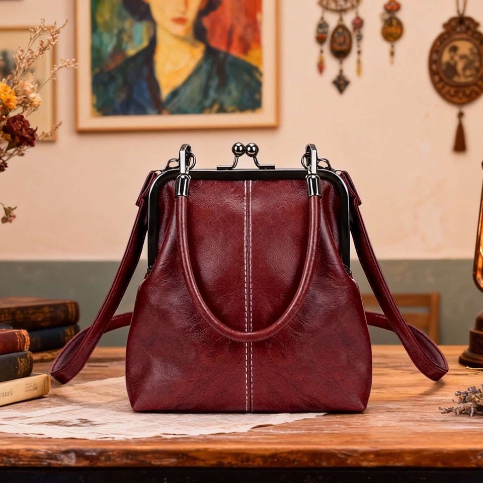 Vintage Retro Kiss Lock Handbag Crossbody Purse For Woman Shoulder Top ...