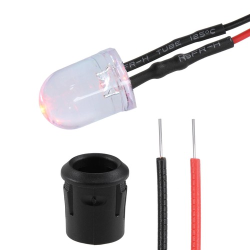 5Set DC12V 10mm Pre Wired LED w Holder Red Light Clear Lens 14mm Panel ...