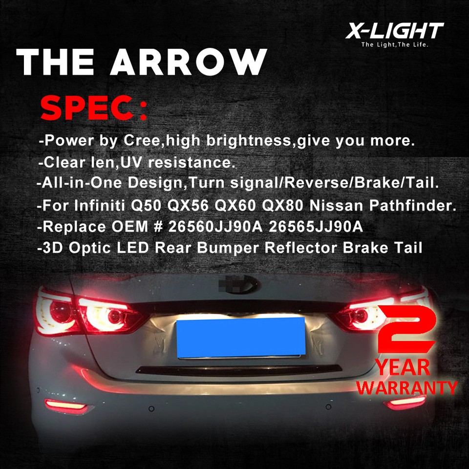 Fit Infiniti Q50 QX Nissan Red LED Bumper Brake Lights w/ Sequential ...