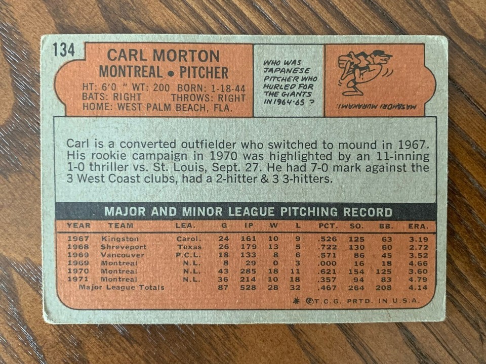 CARL MORTON 1972 Topps Baseball Card #134 – MONTREAL EXPOS | eBay