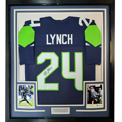 Framed Facsimile Autographed Marshawn Lynch 35x39 Seattle Blue Reprint ...