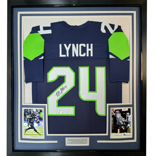 Framed Facsimile Autographed Marshawn Lynch 35x39 Seattle Blue Reprint ...